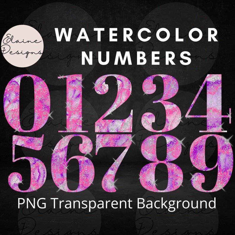 Pink Purple Sparkle Numbers Pink Glitter Numbers Watercolor Numbers ...