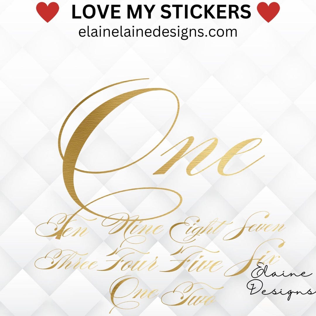 Brush Gold Number Word Decal Stickers – Custom Vinyl Numbers (one, Two ...