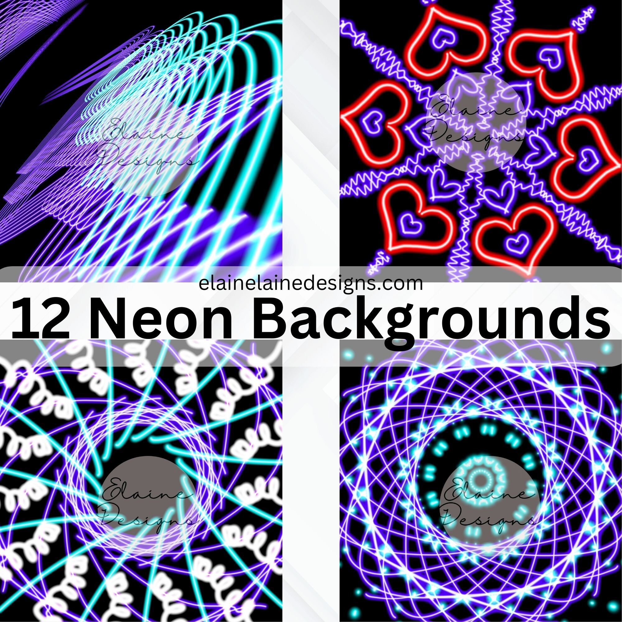 Neon Background, Glowing Background, Digital Paper, Blue, Purple, Neon ...