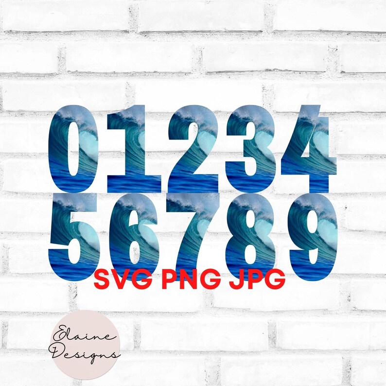 Blue Wave Numbers Aqua Numbers Surfer Numbers Surfing Numbers Wedding ...