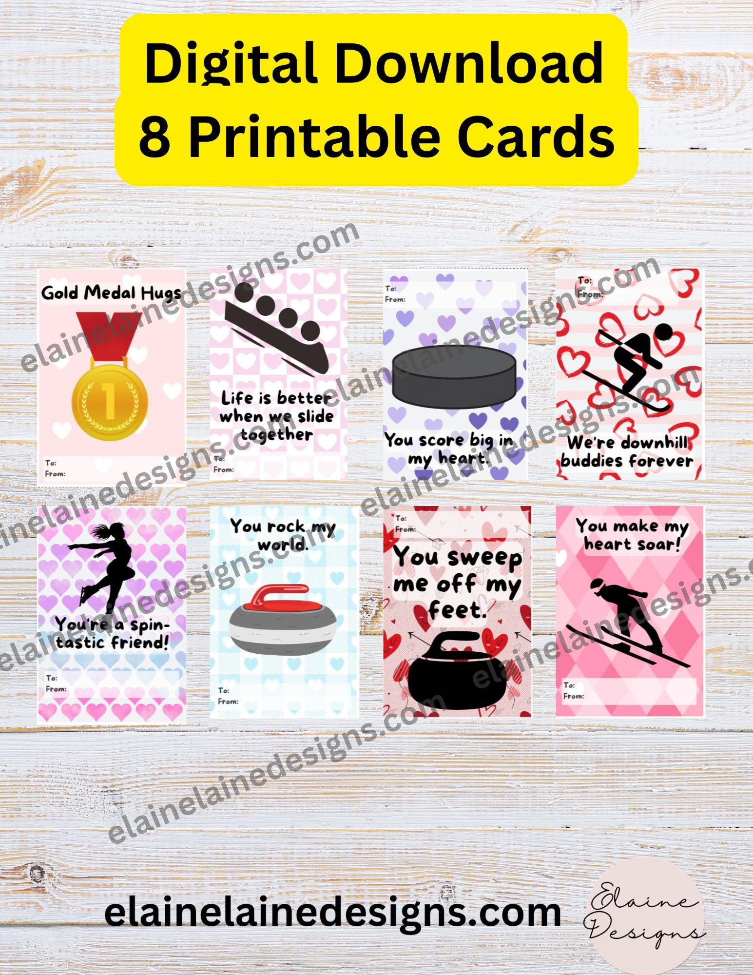 Winter Olympic Themed Valentine Cards Printable – Curling, Bobsled ...