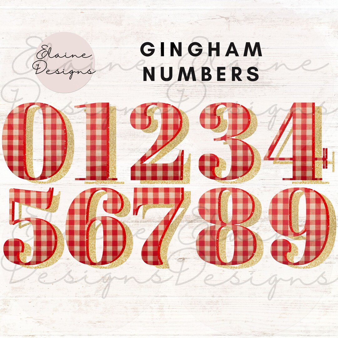 Christmas Numbers Red Gingham Numbers Red Sparkly Table Numbers Red ...