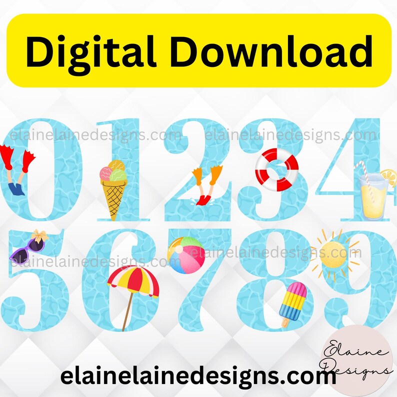 Pool Party Numbers 0-9 Digital Download | Summer Pool Water Numbers PNG ...