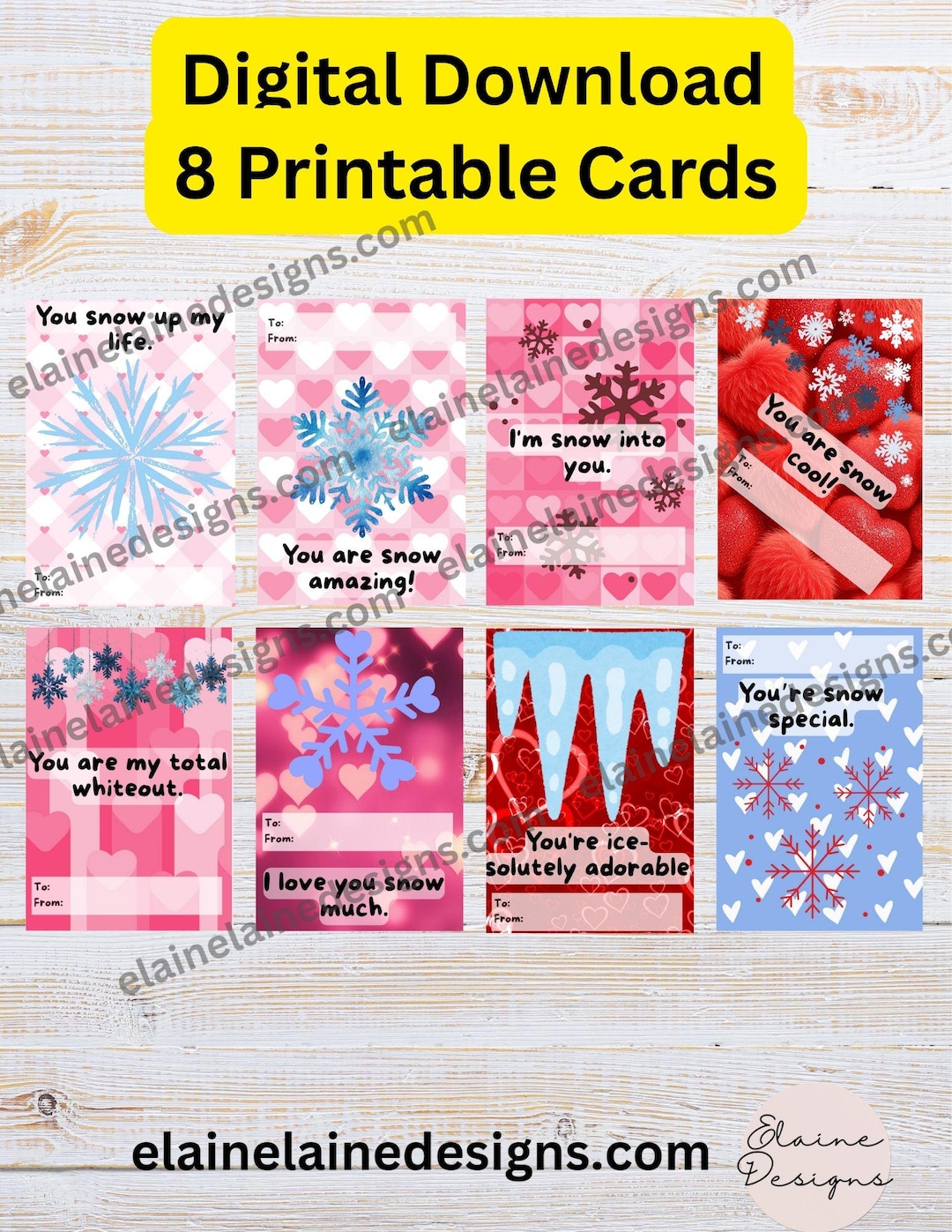 Snow Valentine Cards Printable Digital Download | Winter Valentines for ...
