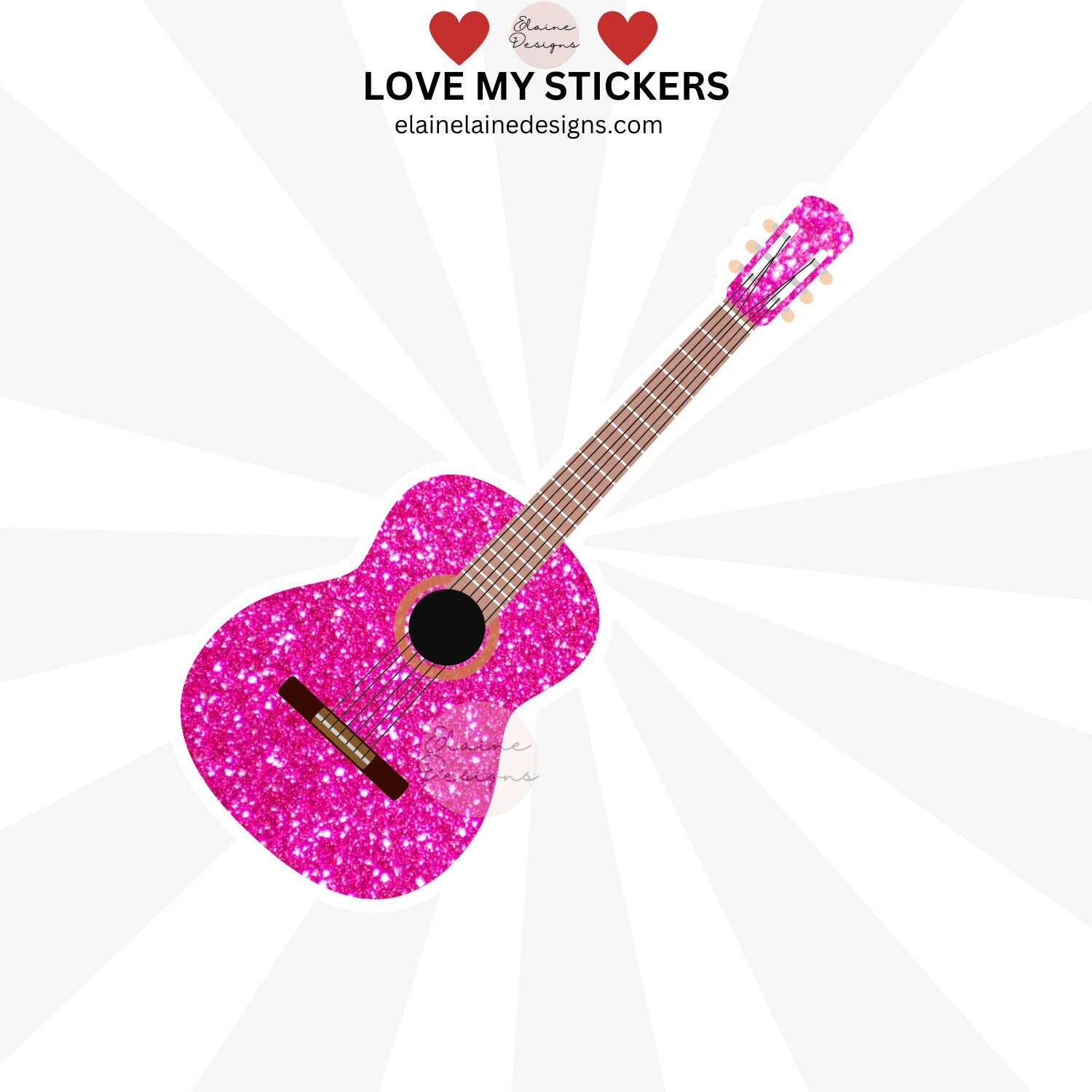 Acoustic Guitar Sticker, Shimmer Guitar Sticker, Pink Glitter Guitar ...