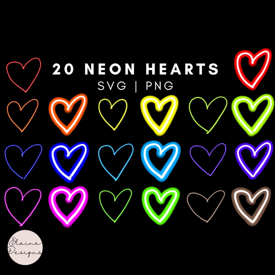Neon Hearts Colorful Rainbow Hearts Glowing Doodles Glow Art Cute ...
