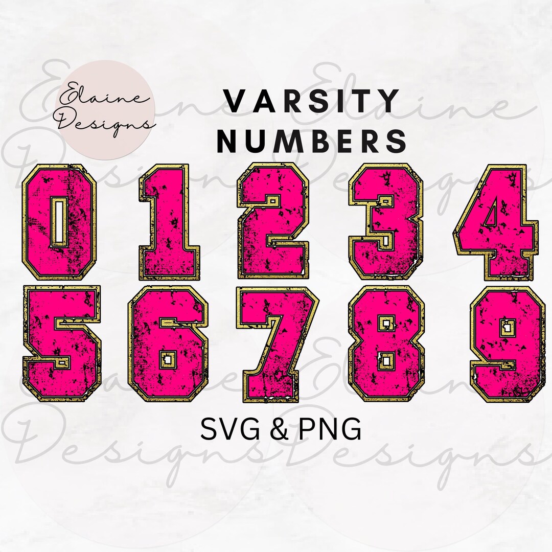 Varsity Numbers Svg Shiny Gold Pink Numbers Sports Numbers Svg Grunge ...