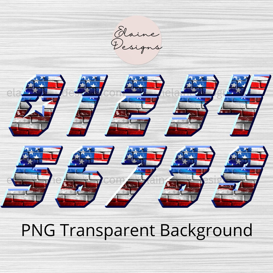 American Flag Numbers Patriotic USA Numbers Red White Blue America ...