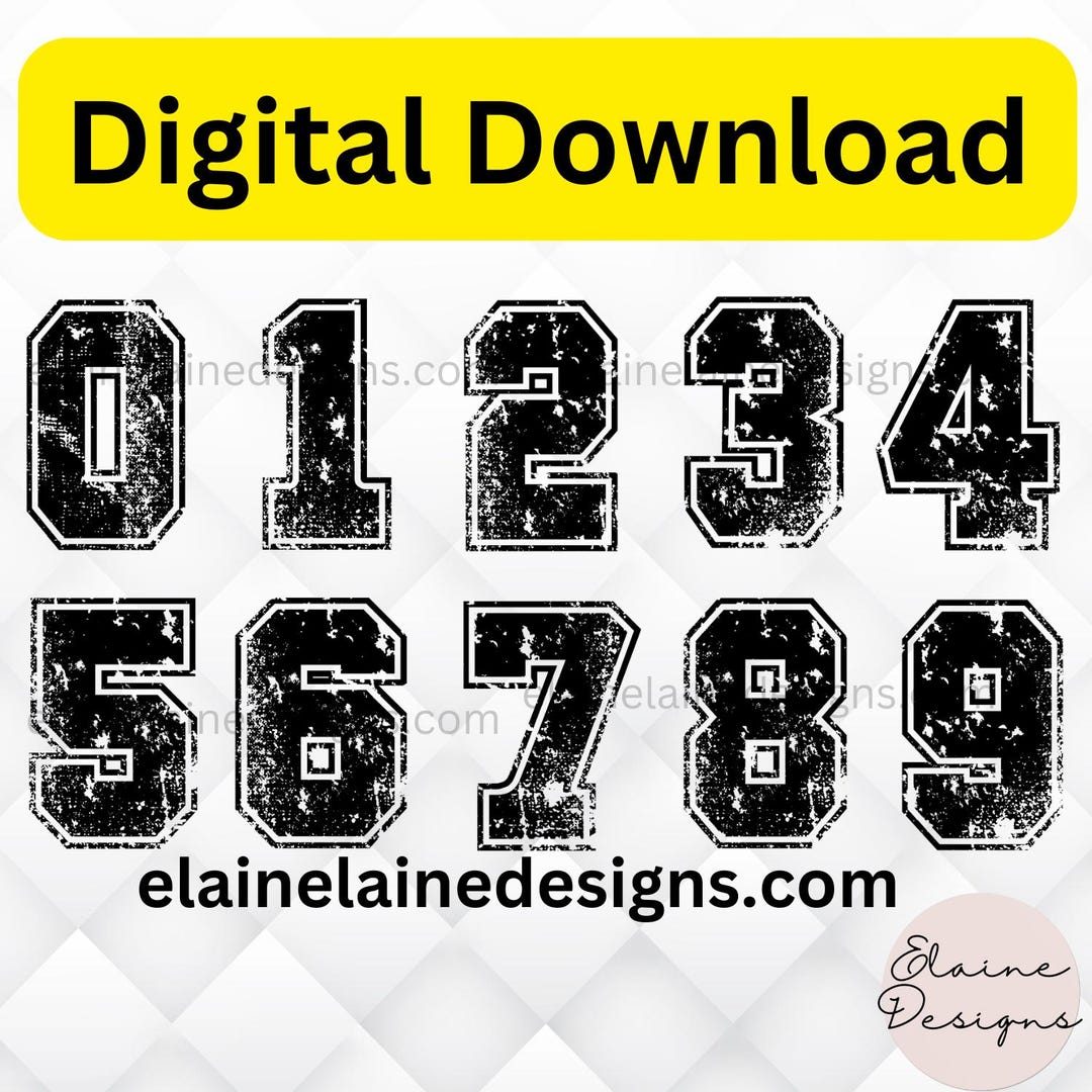 Varsity Numbers, Distressed Font, Sports Numbers, Grunge Numbers ...