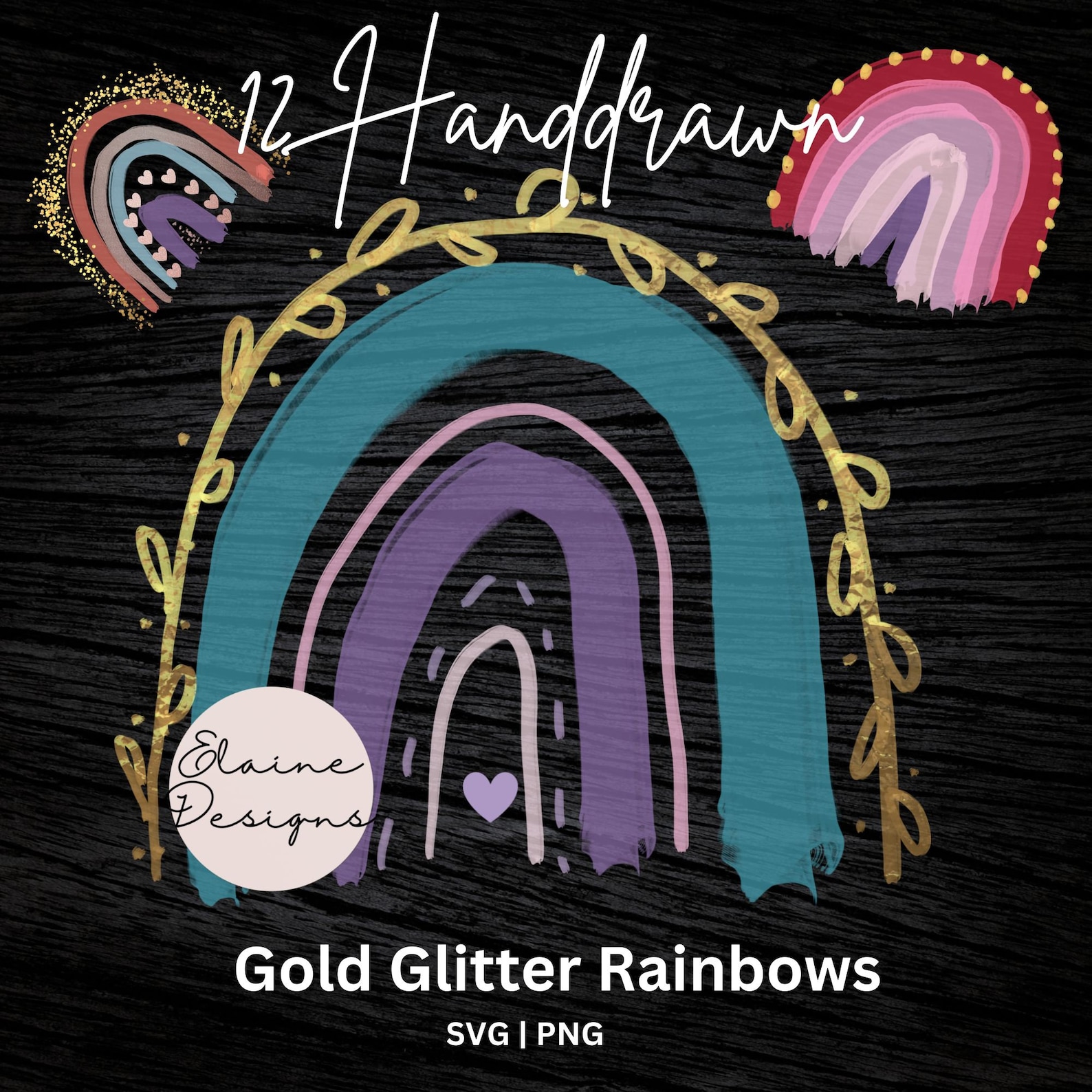Rainbows Svg Rainbows Png Gold Rainbows Valentine Day Rainbows Glitter ...