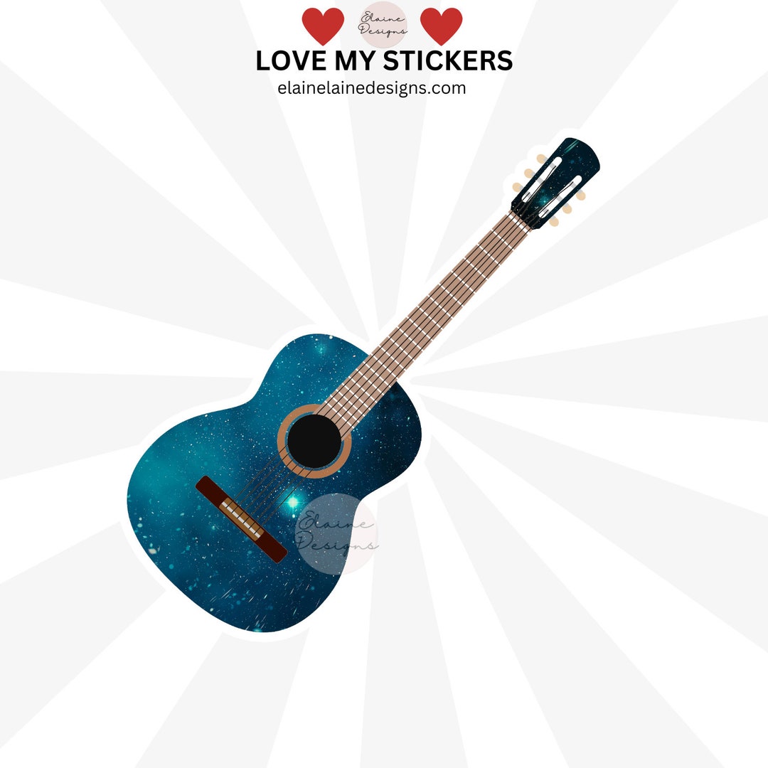 Acoustic Guitar Sticker, Shimmer Guitar Sticker, Blue Glitter Guitar ...