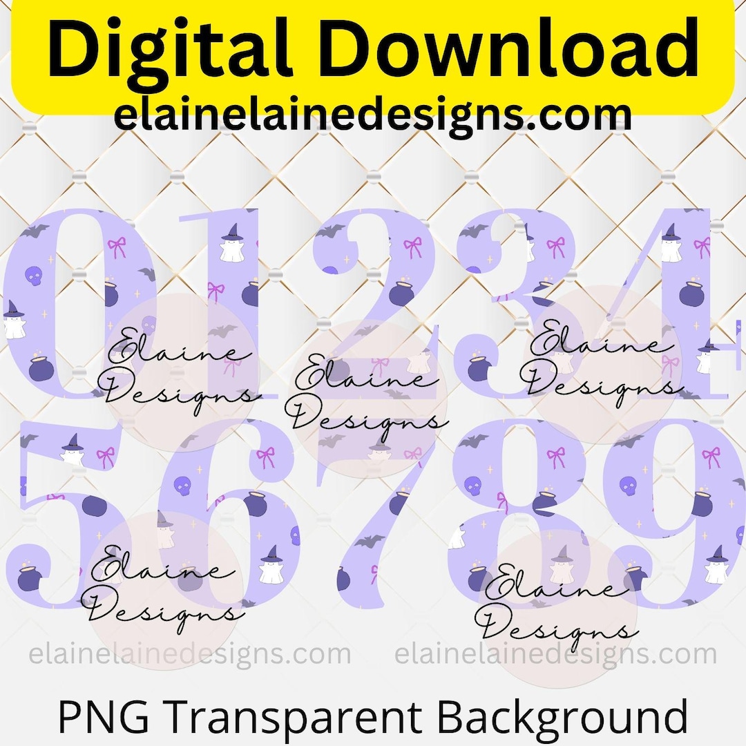 Halloween Numbers | Digital Download 0–9 | Purple Ghost, Cauldron, Bow ...