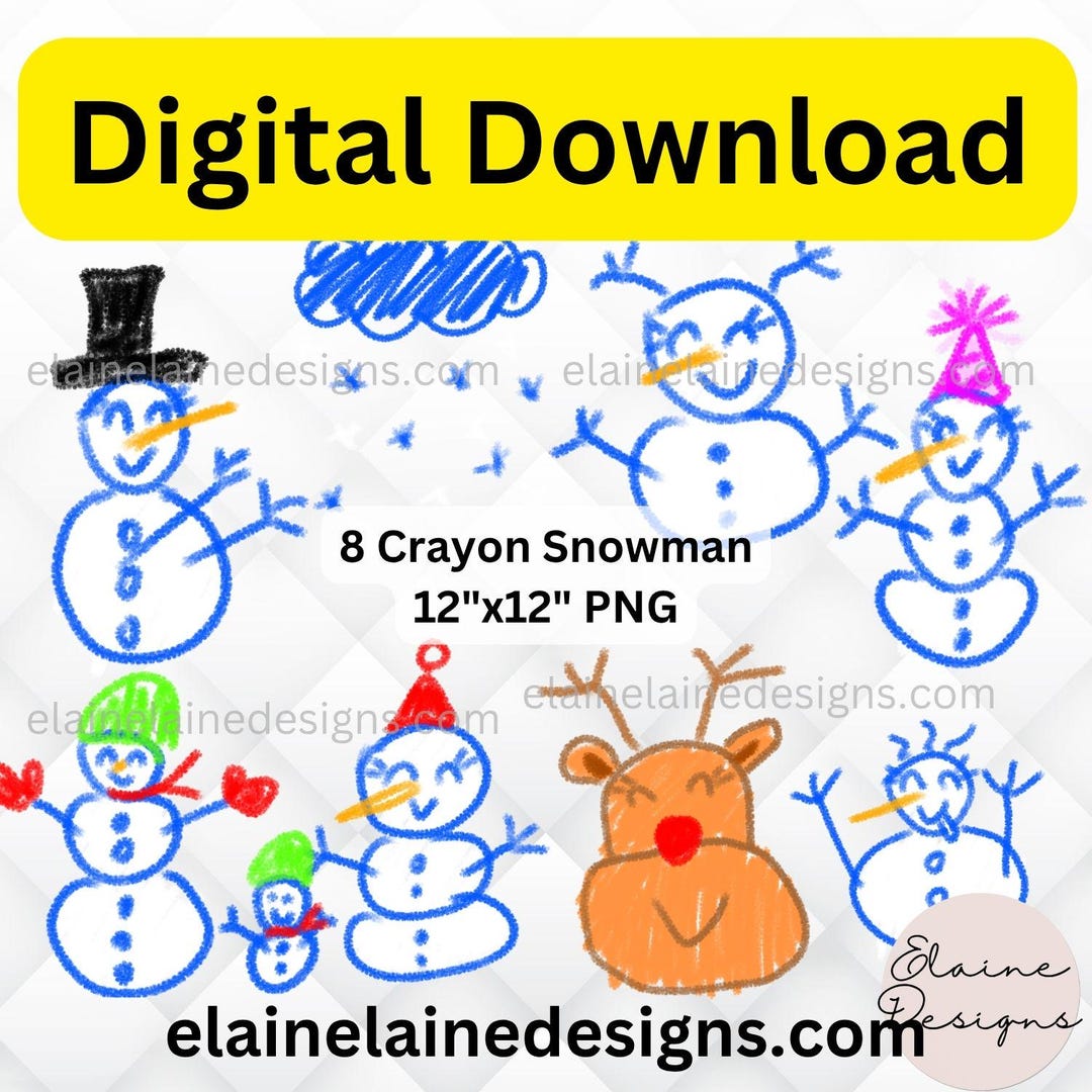 Handdrawn Crayon Snowman Drawings | Digital Download | Winter Clipart ...