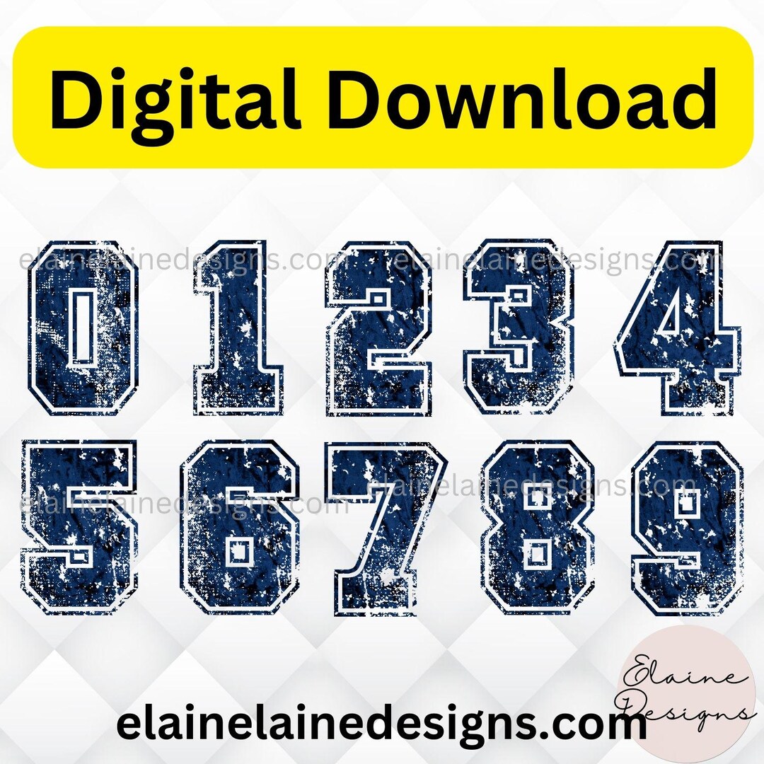 Distressed Font, Varsity Numbers, Blue Numbers, Sports Numbers, Grunge ...