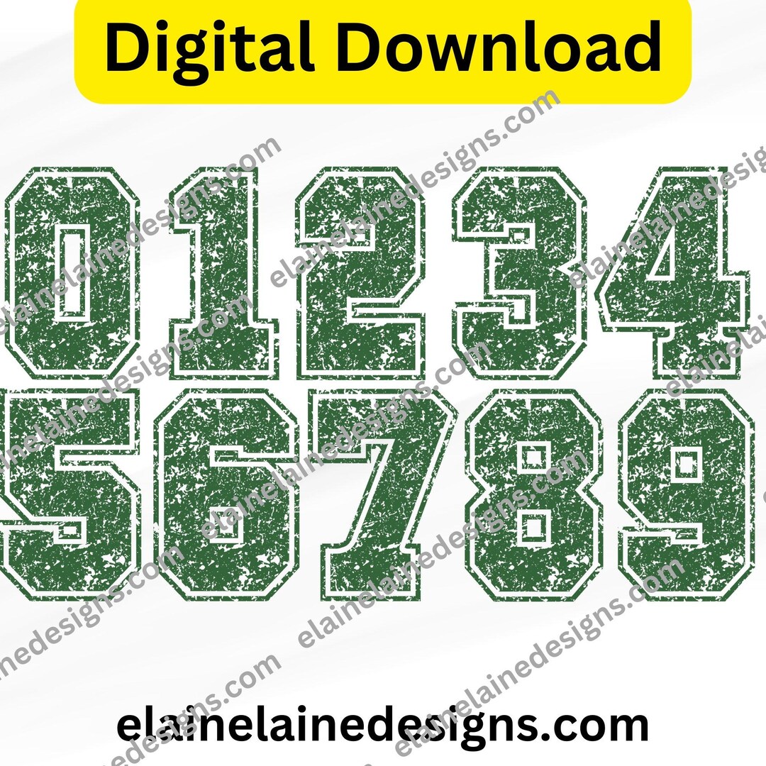 Hunter Green Distressed Varsity Numbers 0–9 | Sports Number Clipart PNG ...