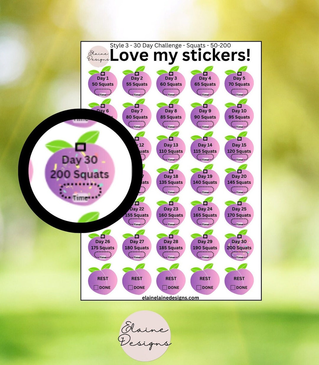 30 Day Squat Challenge Squat Stickers Booty Challenge Butt - Etsy