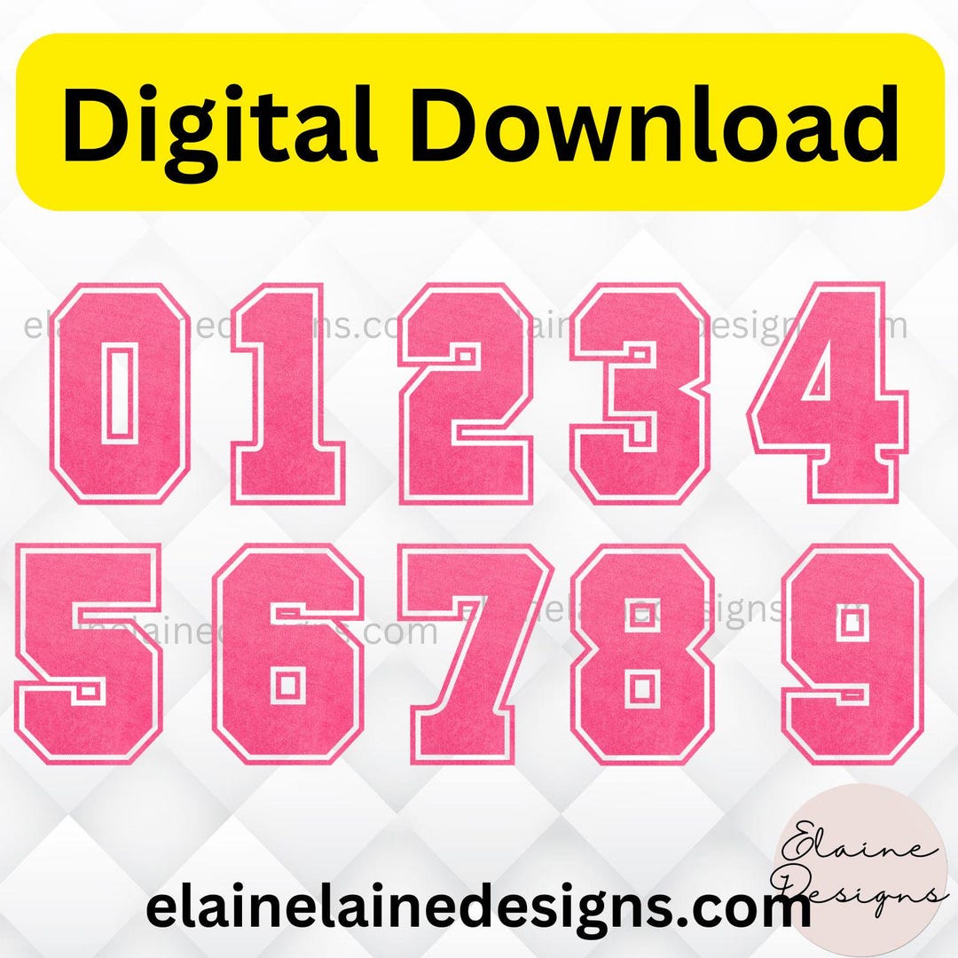 Pink Numbers, Pink Sports Numbers, Varsity Numbers, Numbers Clipart ...
