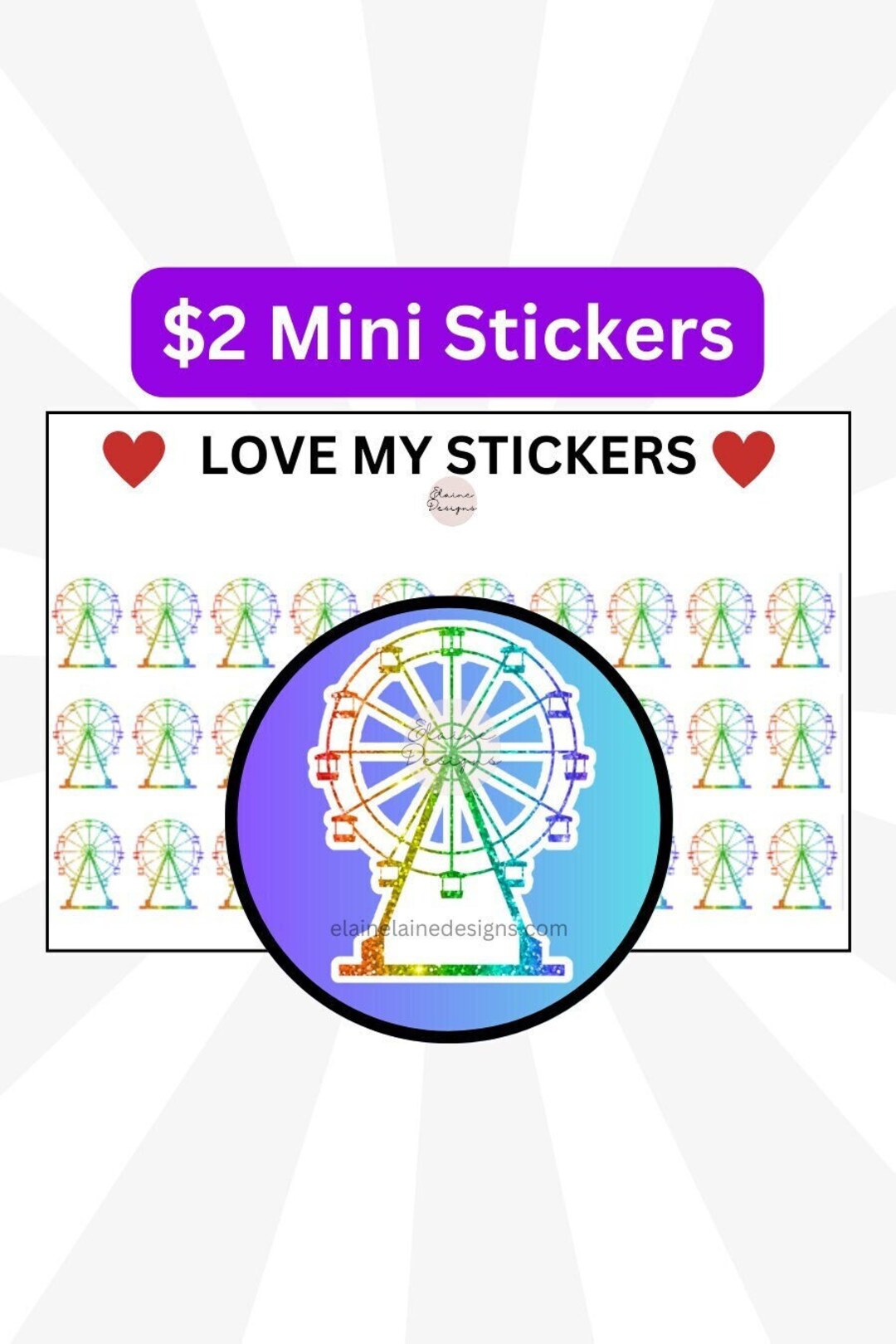 Mini Icon Stickers, Ferris Wheel Sticker, Amusement Park Games Icon ...