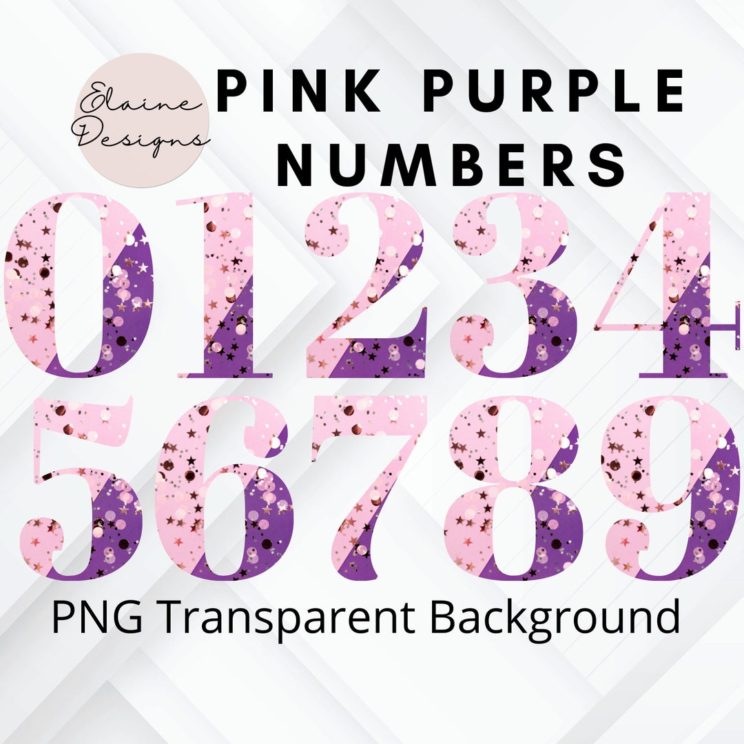 Pink Purple Sparkle Numbers Pink Glitter Numbers Gold Confetti Numbers ...