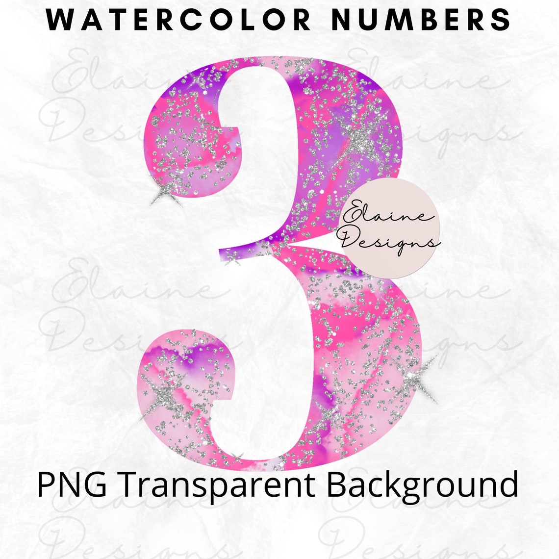 Pink Purple Sparkle Numbers Pink Glitter Numbers Watercolor Numbers ...