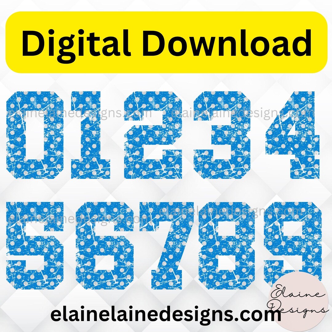 Blue Varsity Sports Numbers | Digital Download 0–9 | Distressed Grunge ...