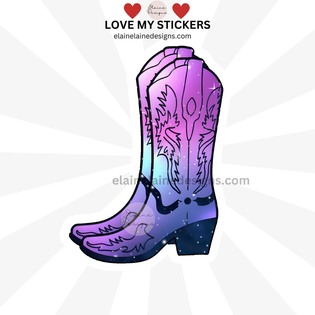 Cowboy Boots Sticker, Cowgirl Boots Sticker, Pink Purple Glitter Boots ...