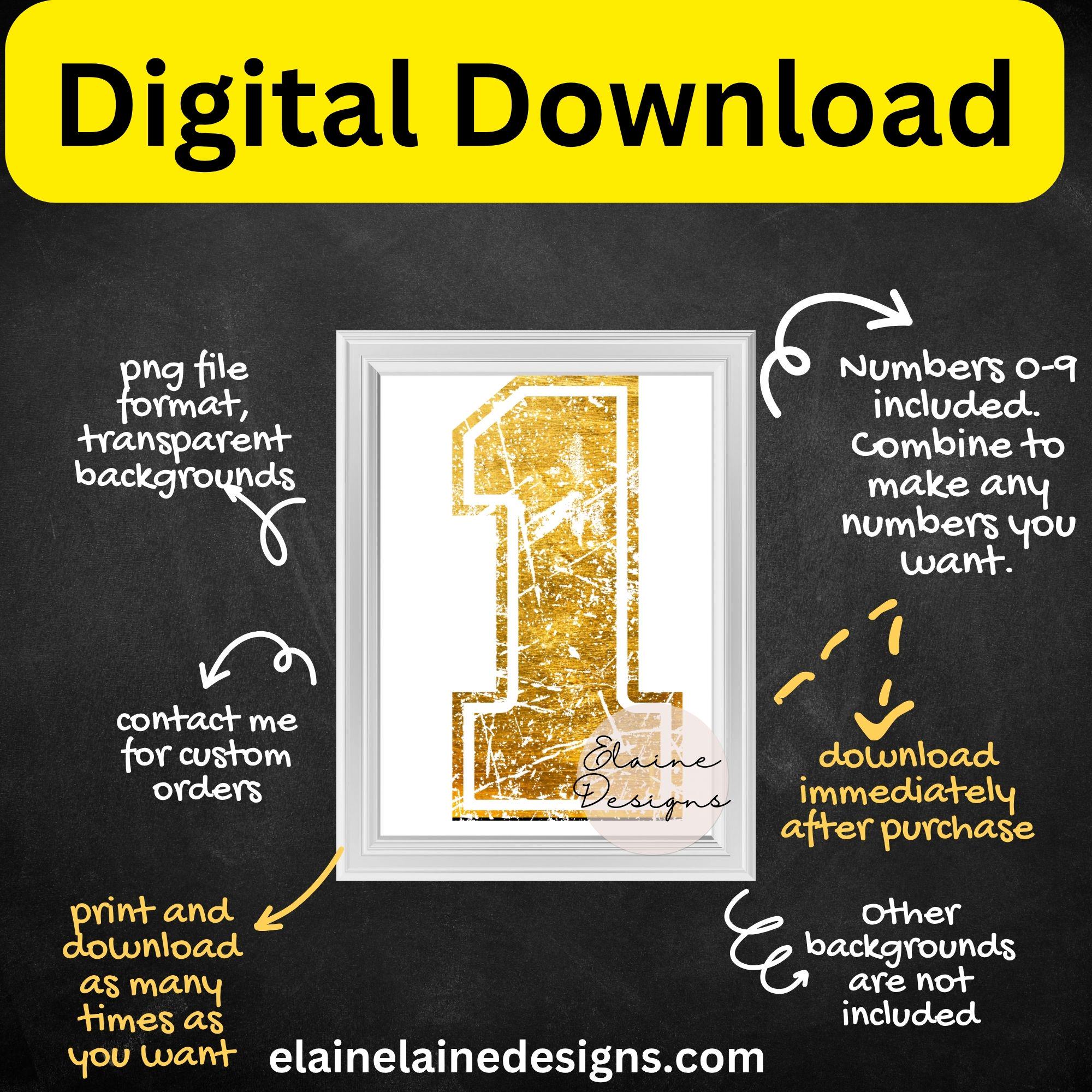 Gold Grunge Varsity Numbers | Digital Download 0–9 | Distressed ...