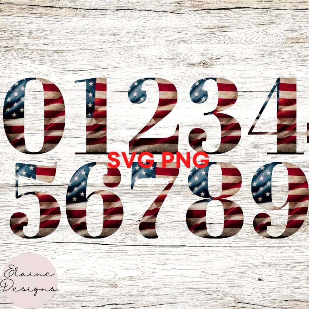 American Flag Numbers Patriotic USA Numbers Red White Blue America ...