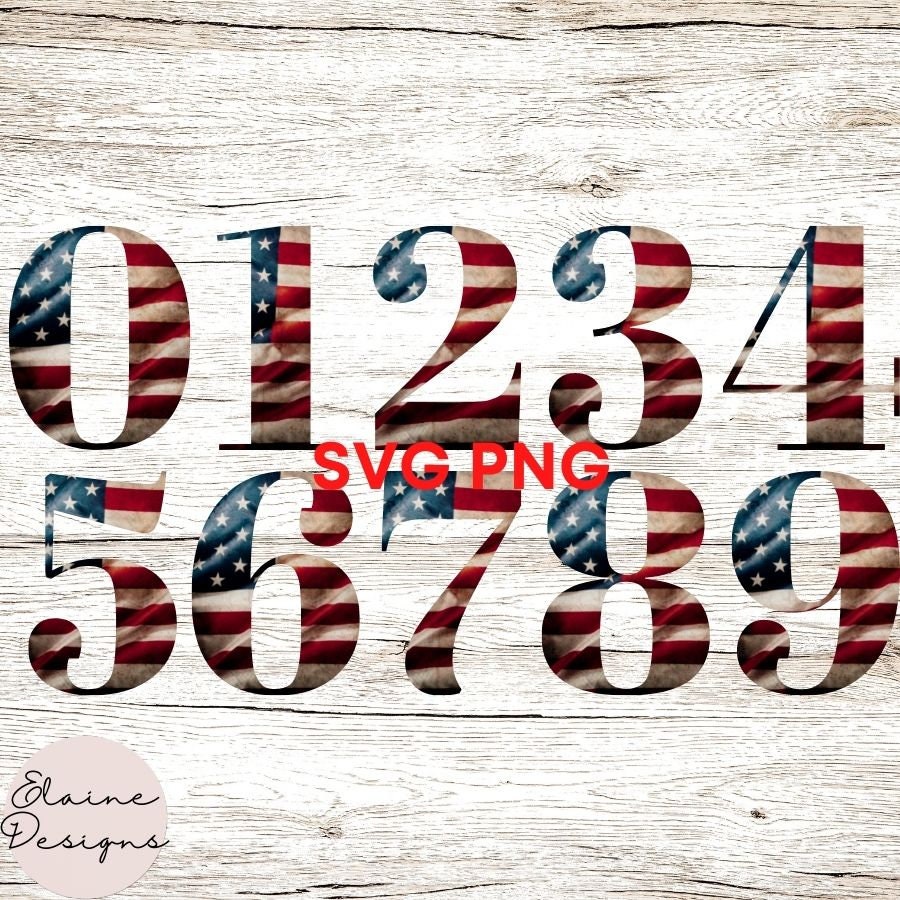 American Flag Numbers Patriotic USA Numbers Red White Blue America ...