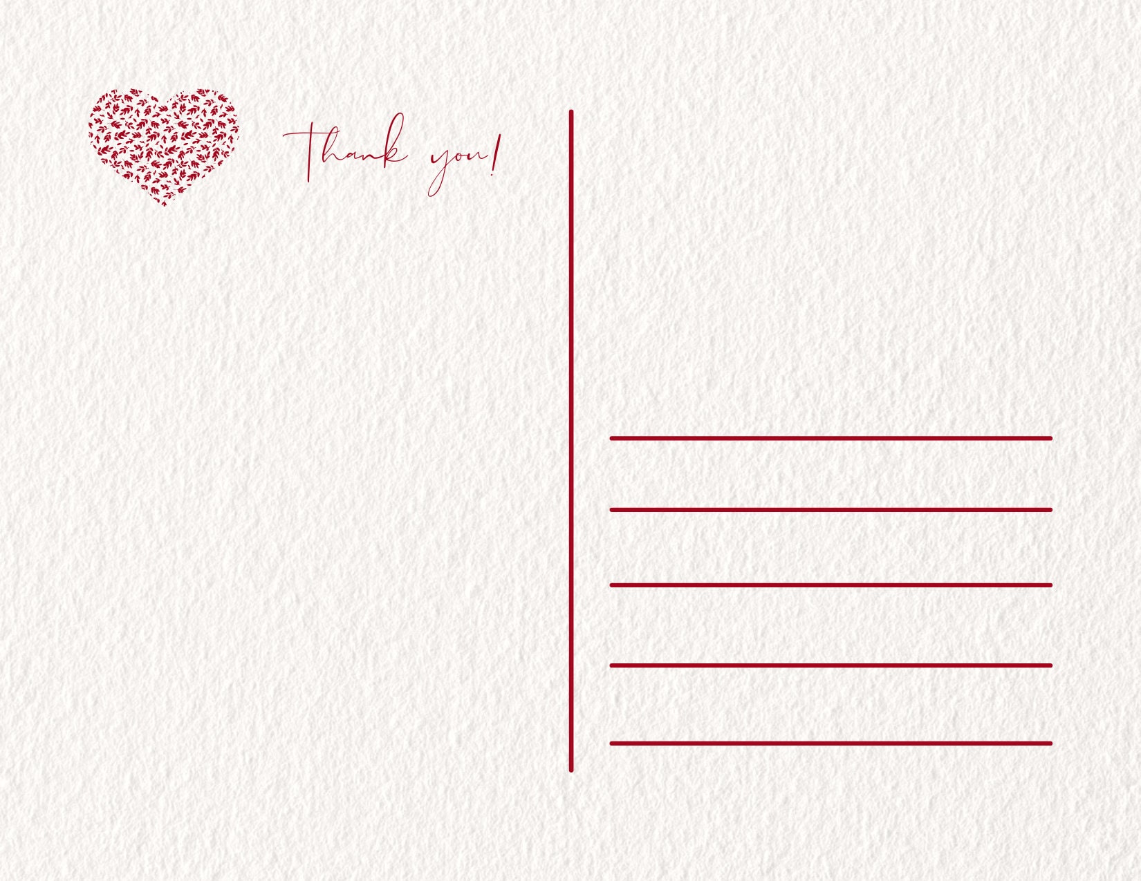 Printable Red Heart Thank You Postcard - Etsy