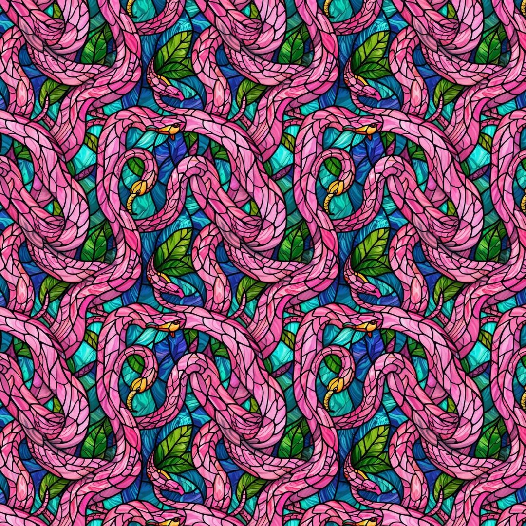 Snakes Pink Blue Green Stained Glass Seamless Pattern Repeating Pattern ...