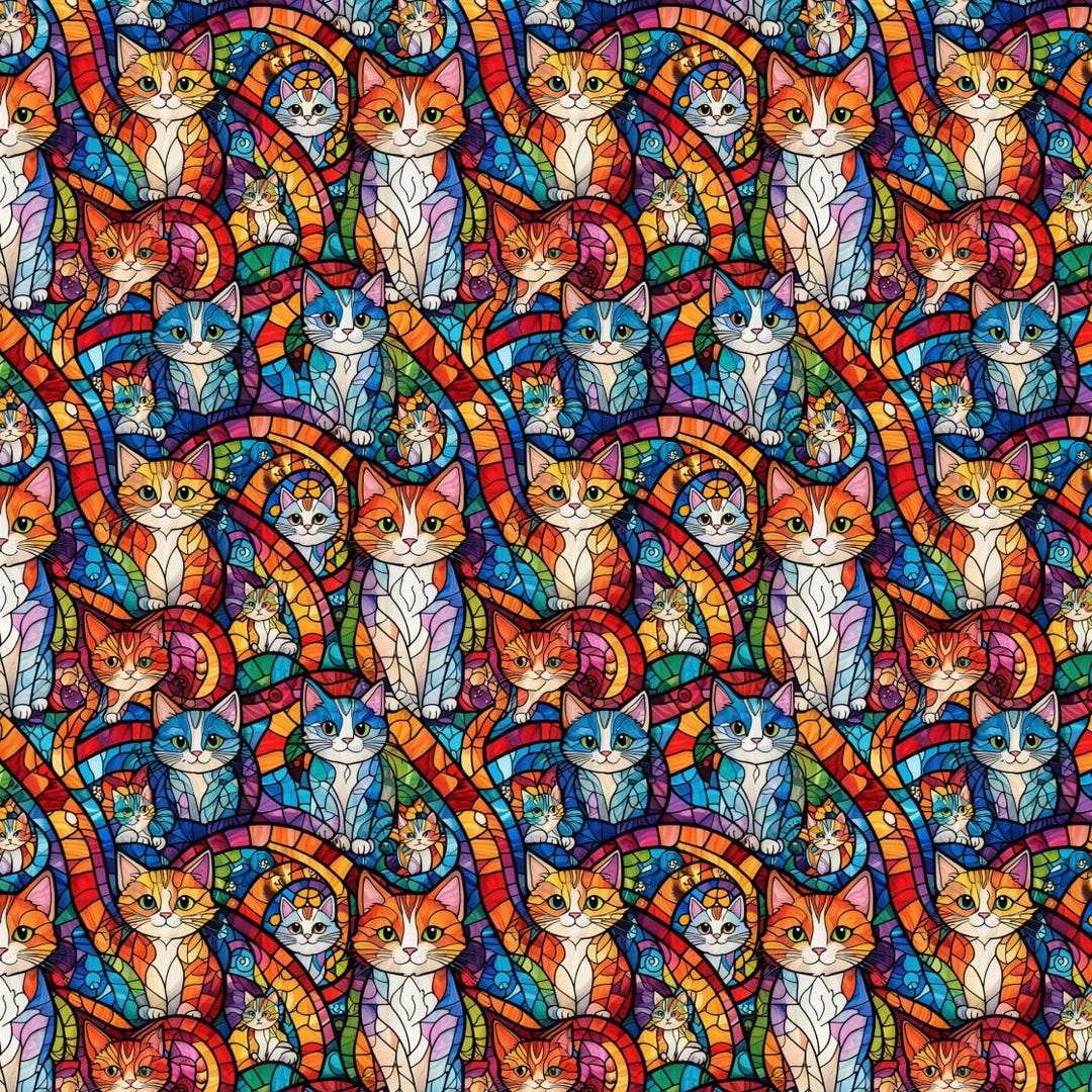 Rainbow Kittens Stained Glass Seamless Pattern Repeating Pattern - Etsy