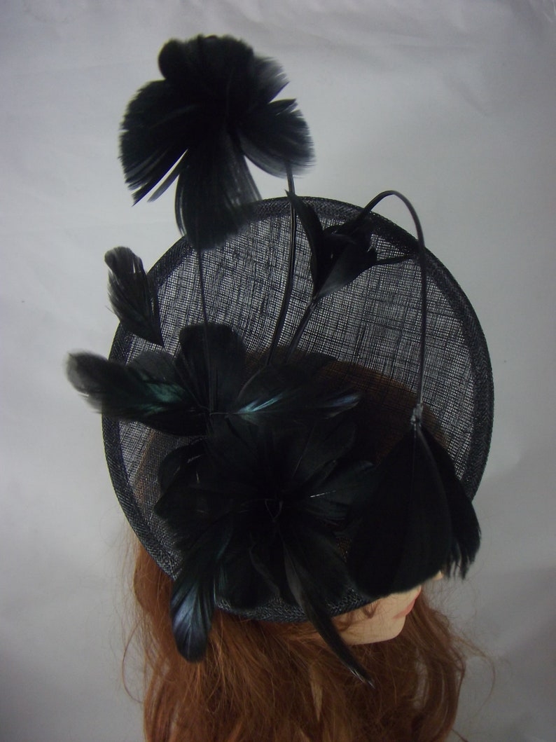 Black Statement Curve Saucer Fascinator With Feather Flowers - Etsy