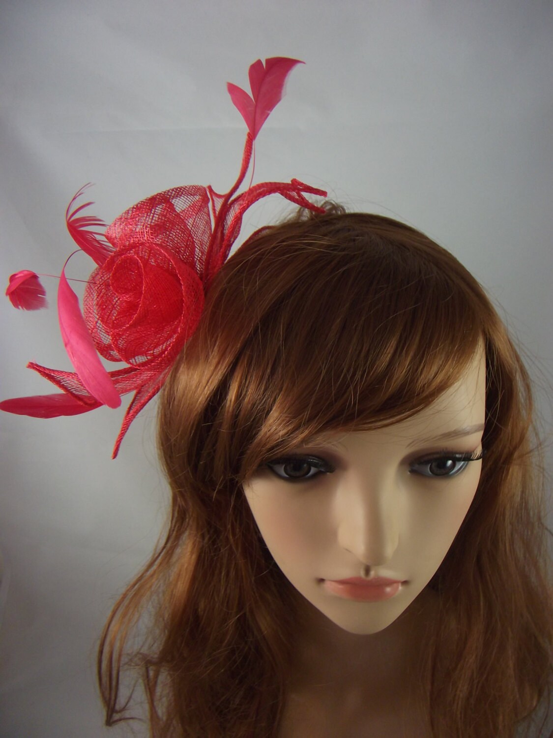 Red Rose Comb Fascinator with Feathers Occasion Wedding | Etsy