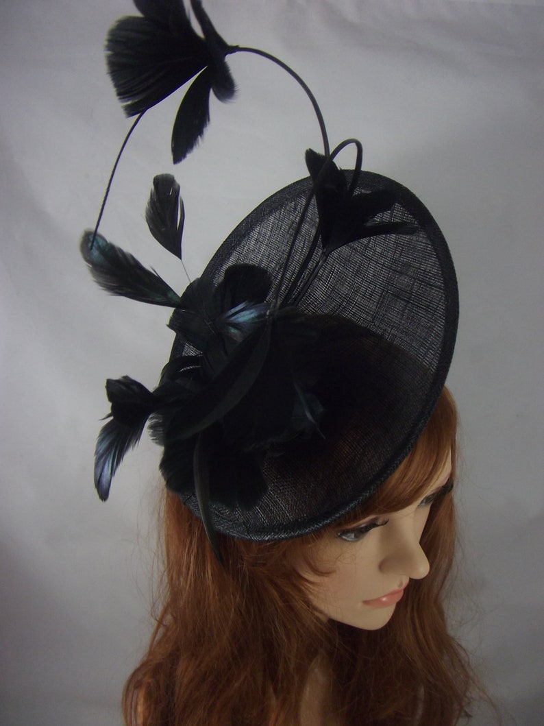 Black Statement Curve Saucer Fascinator With Feather Flowers - Etsy
