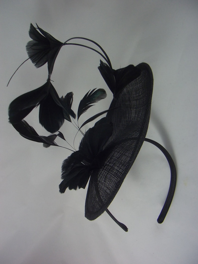 Black Statement Curve Saucer Fascinator With Feather Flowers - Etsy