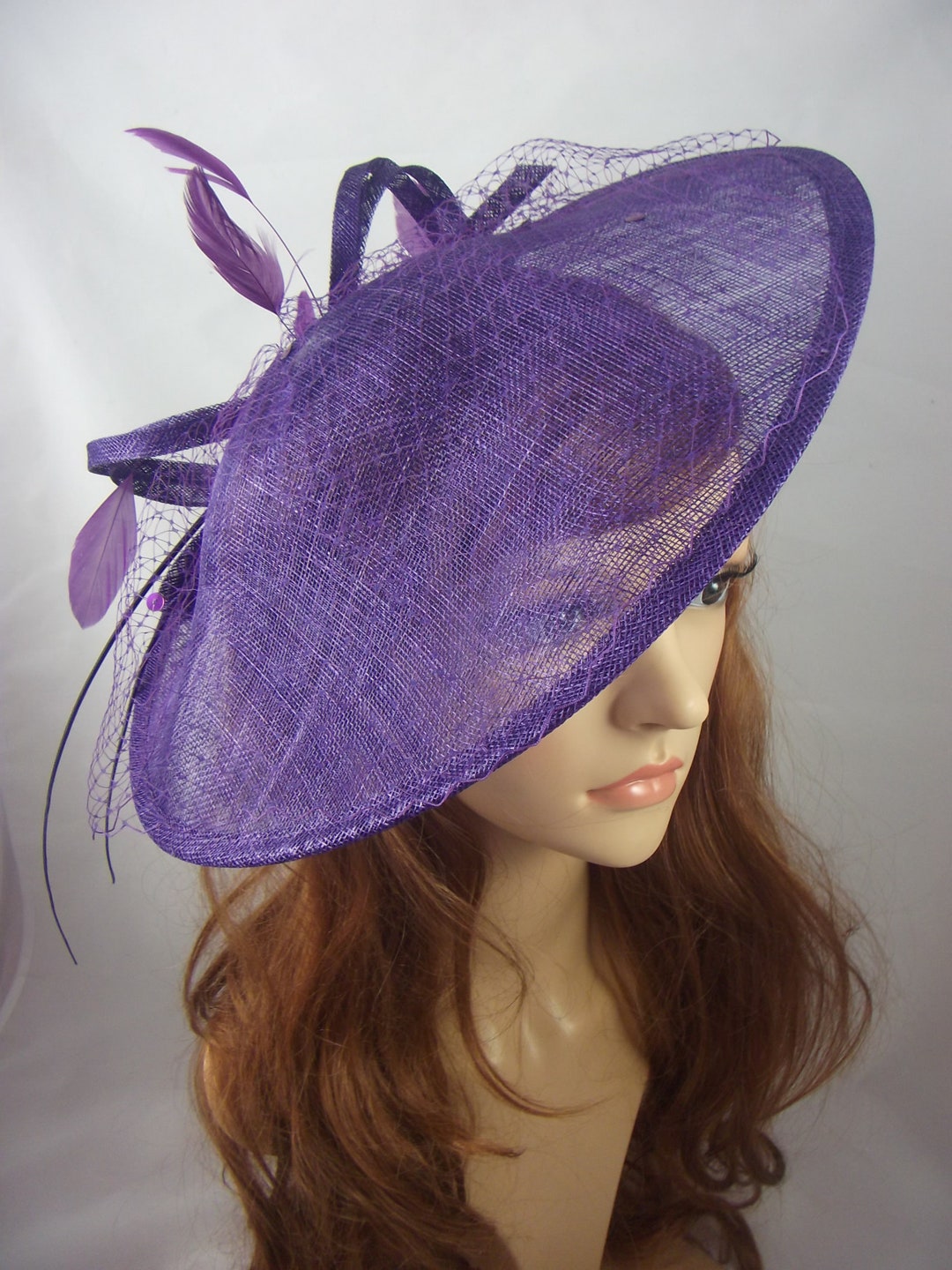 Purple Large Sinamay Saucer Fascinator and Net Detail - Etsy