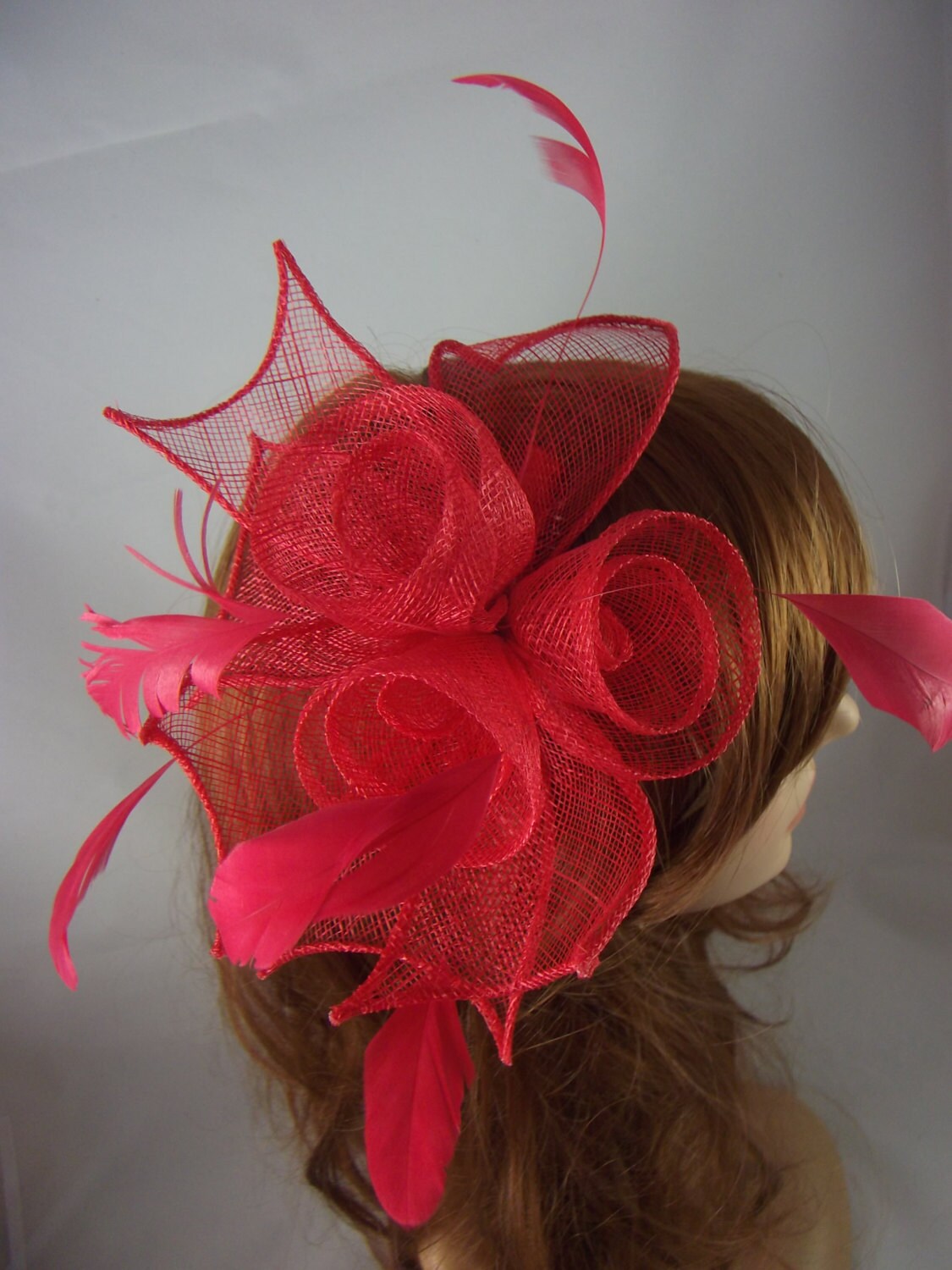 Red Rose Comb Fascinator with Feathers Occasion Wedding | Etsy