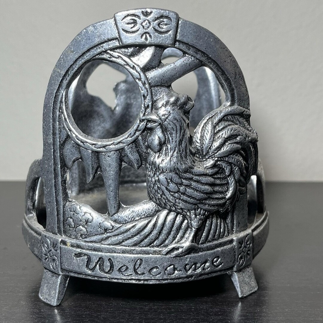 Vtg Yankee Candle Holder Rooster Welcome Farmhouse Carson Home Pewter ...