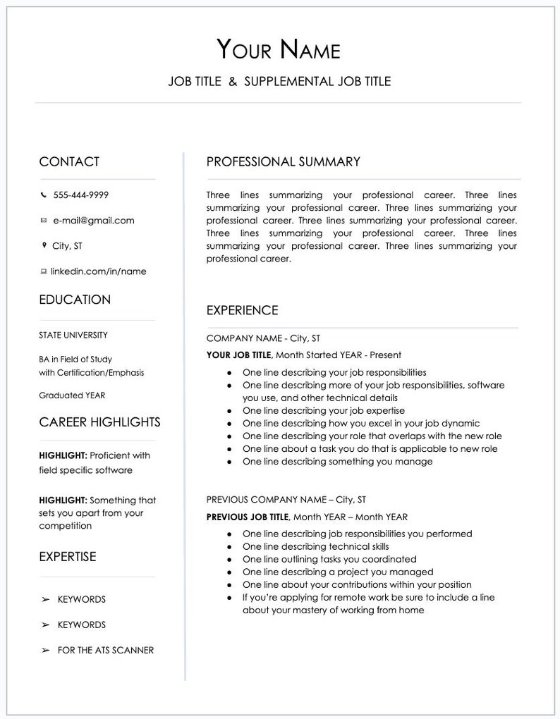 PROFESSIONAL RESUME TEMPLATE / Modern Resume With Reference Page ...