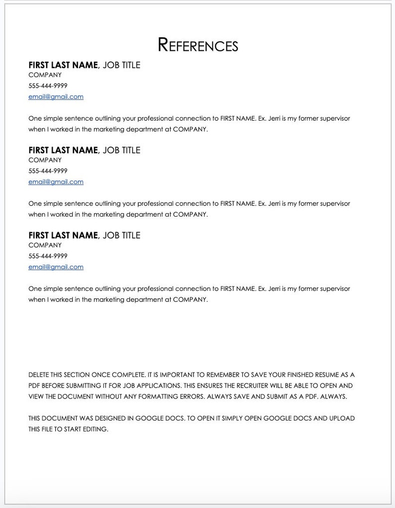 PROFESSIONAL RESUME TEMPLATE / Modern Resume With Reference - Etsy