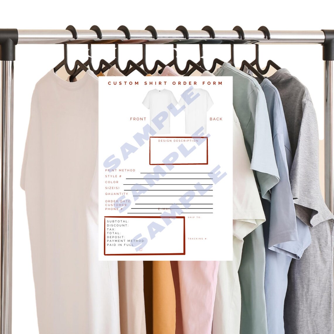 Custom T-shirt Order Form / PDF / Printable / Digital File / Small ...