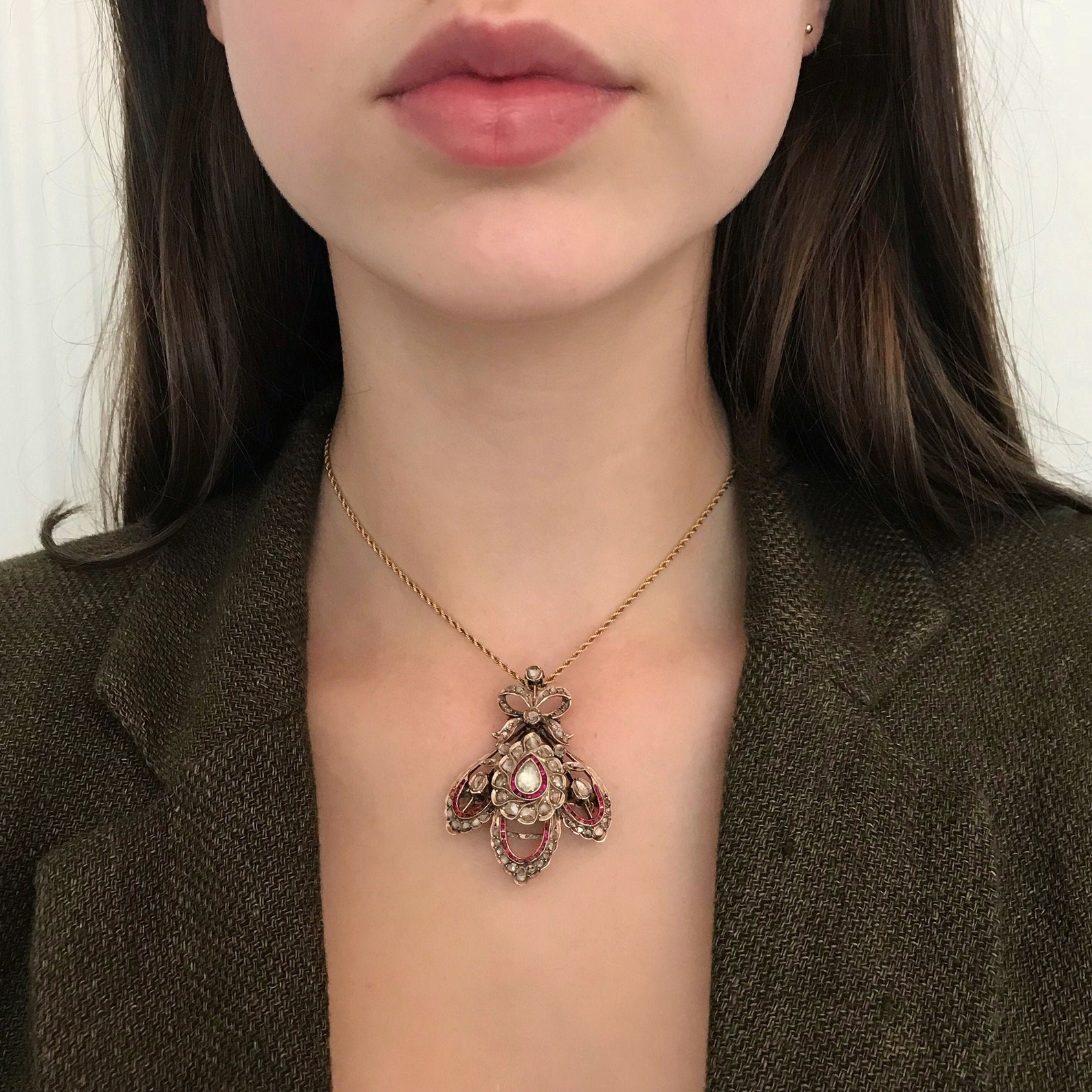 Edwardian Rose Cut Diamond and Ruby Pendant or Brooch - Etsy