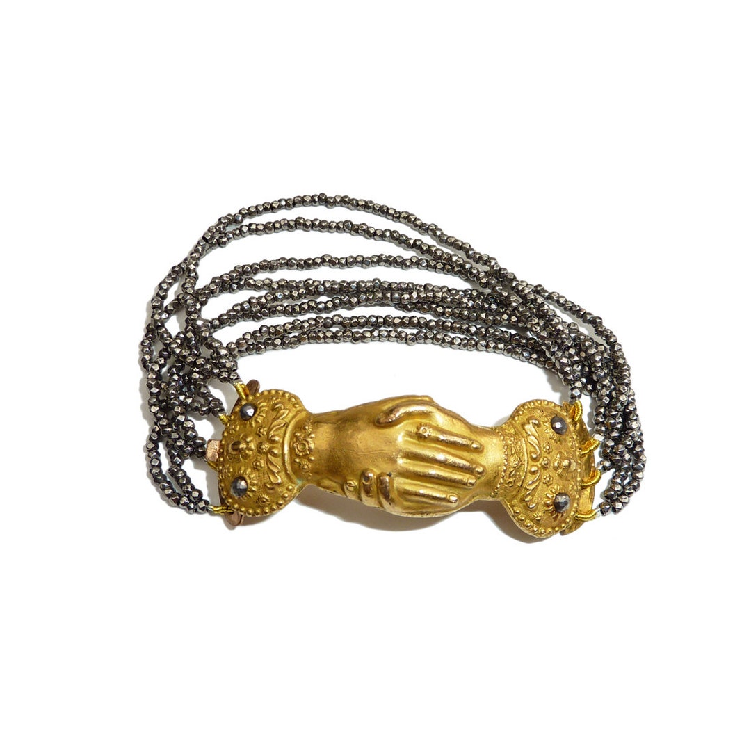 Georgian Clasped Hands Clasp in Yellow Metal With Pyrite Beads - Etsy