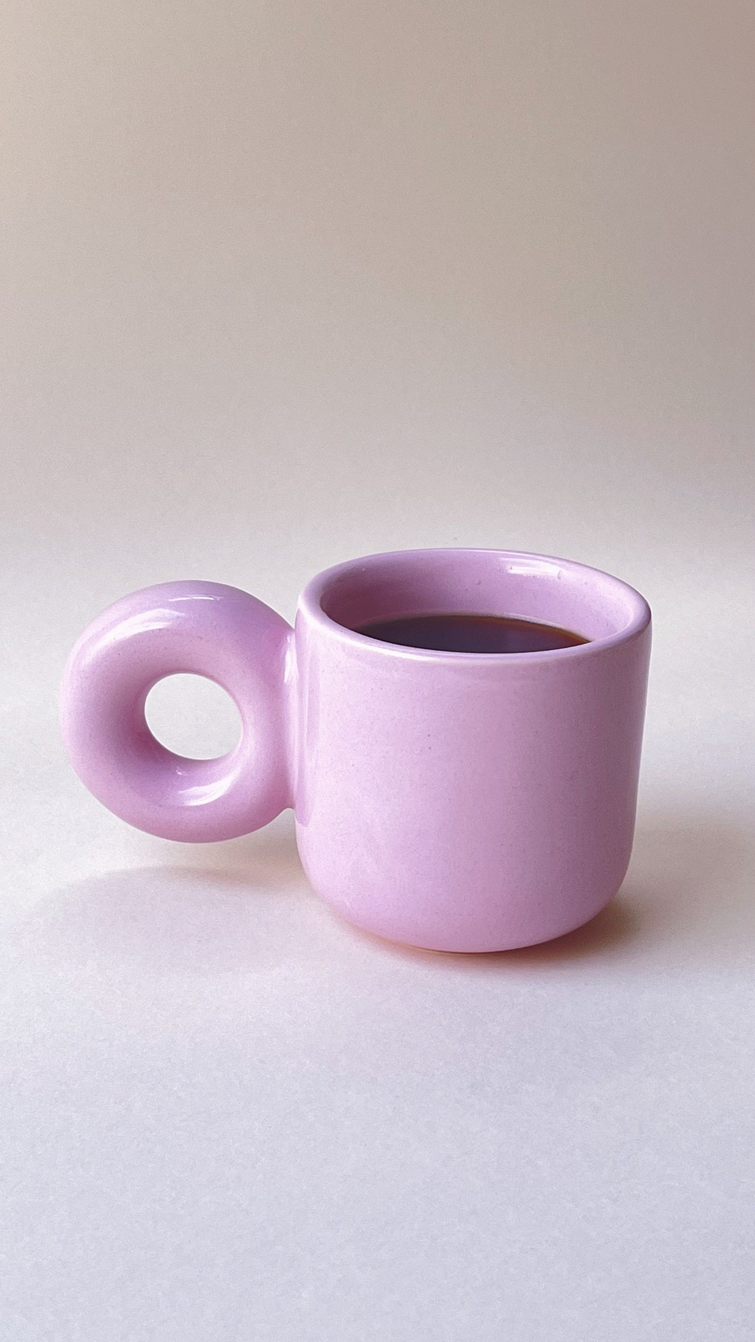 Handmade Soft Pink Donut Handle Clay Mug - 8 Oz Ceramic Modern Mugs ...