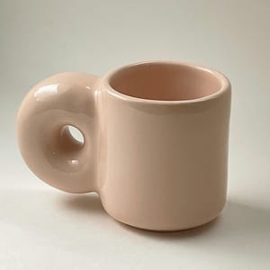 Handmade Beige Ceramic Mug With Chunky Fat Handle, 10oz Capacity ...