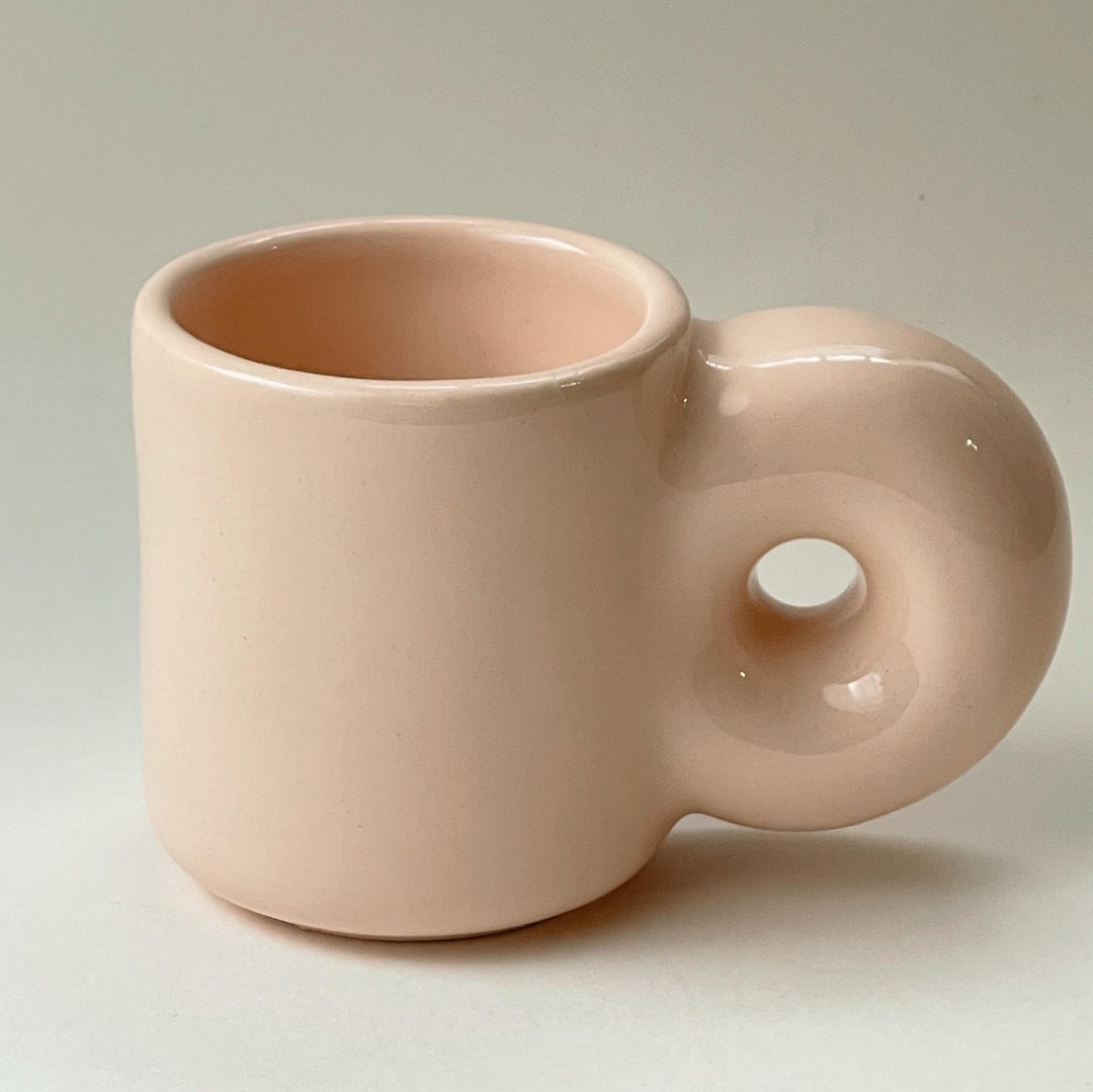 Handmade Beige Ceramic Mug With Chunky Fat Handle, 10oz Capacity ...