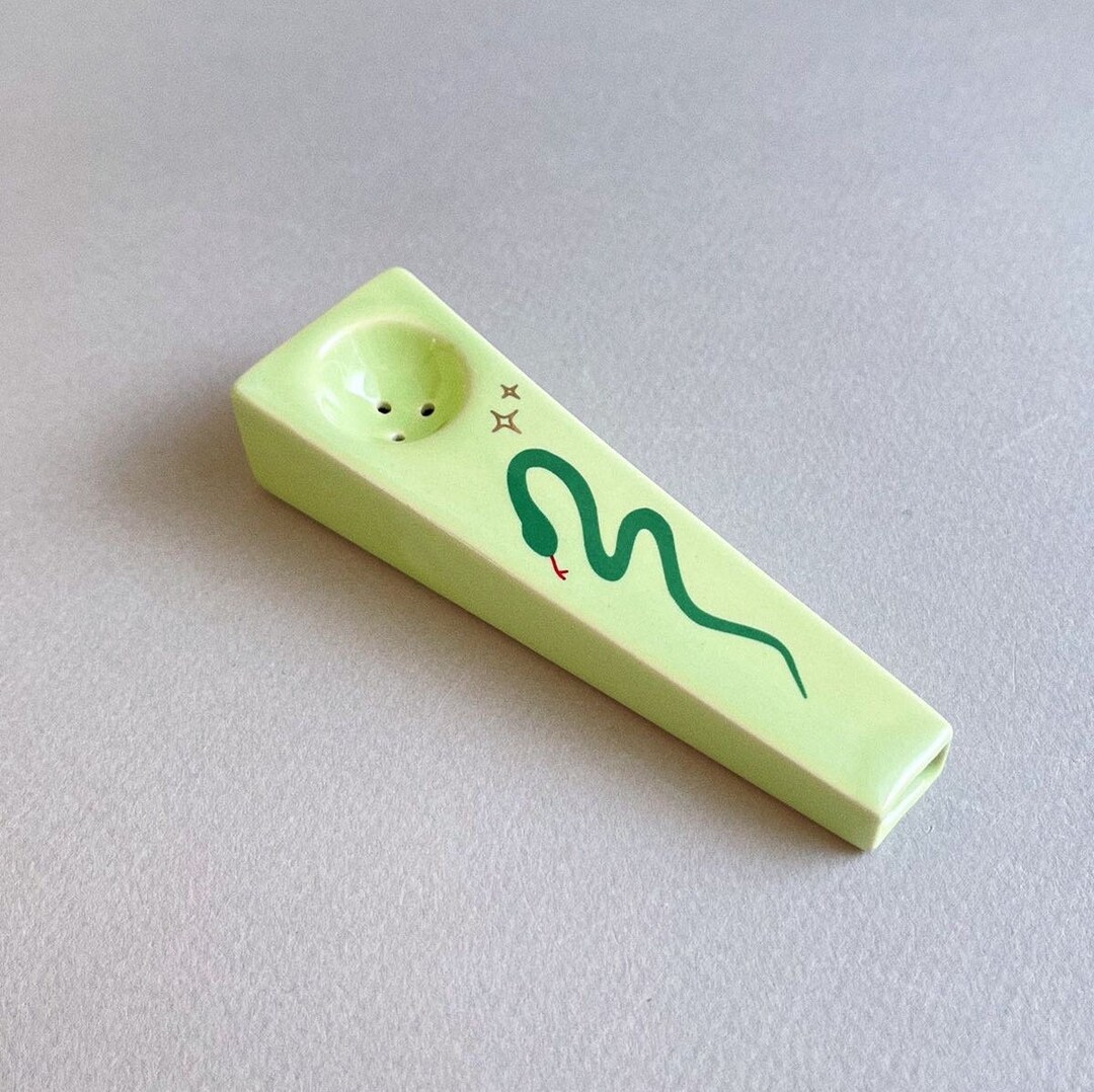 Green Snake Ceramic Smoking Pipe Golden Details - Choose Your Color ...