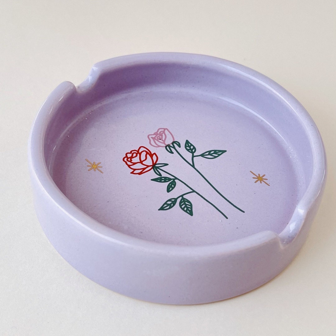 Two Roses Ceramic Round Tabletop Ashtray With Gold Details - Choose ...
