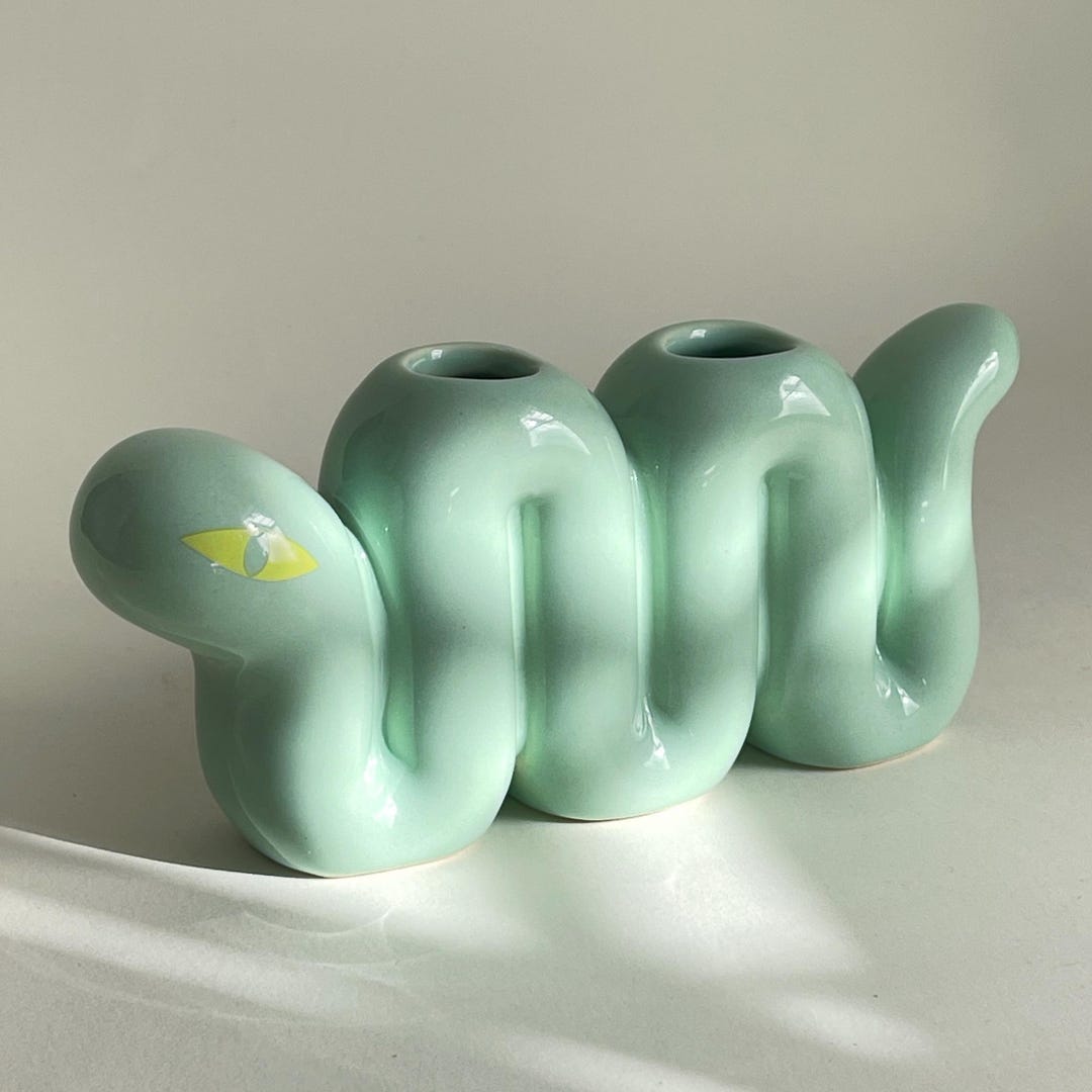 Green Snake Ceramic Vase, Modern Decorative Candle Holder, Stationary ...
